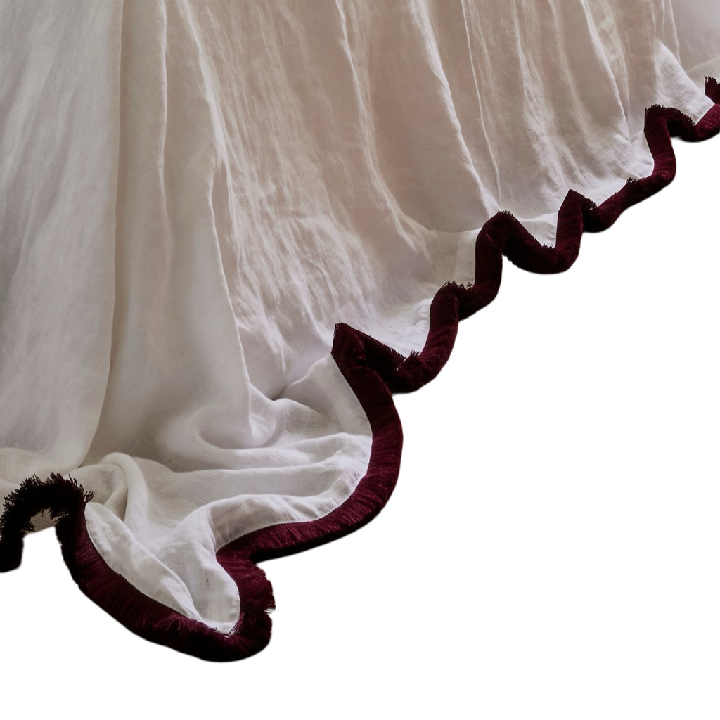 Linen Bed Throw with Merlot Brush Fringe – Gray & Co